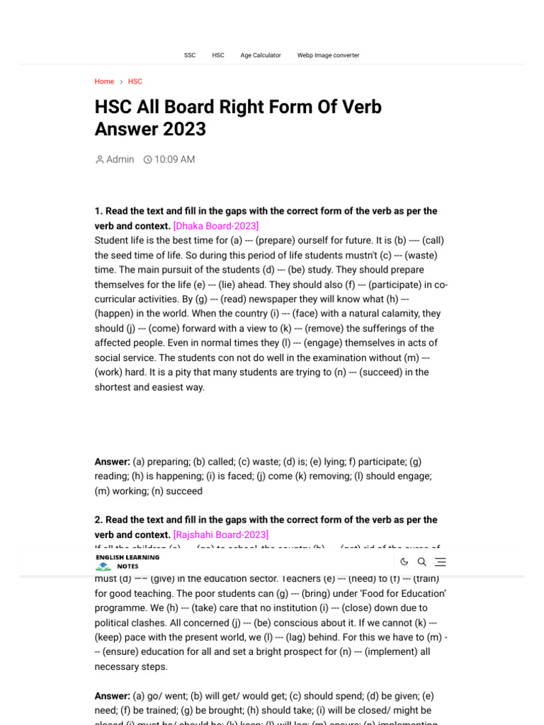 HSC Right Form of Verb All Board | PDF | Traffic
