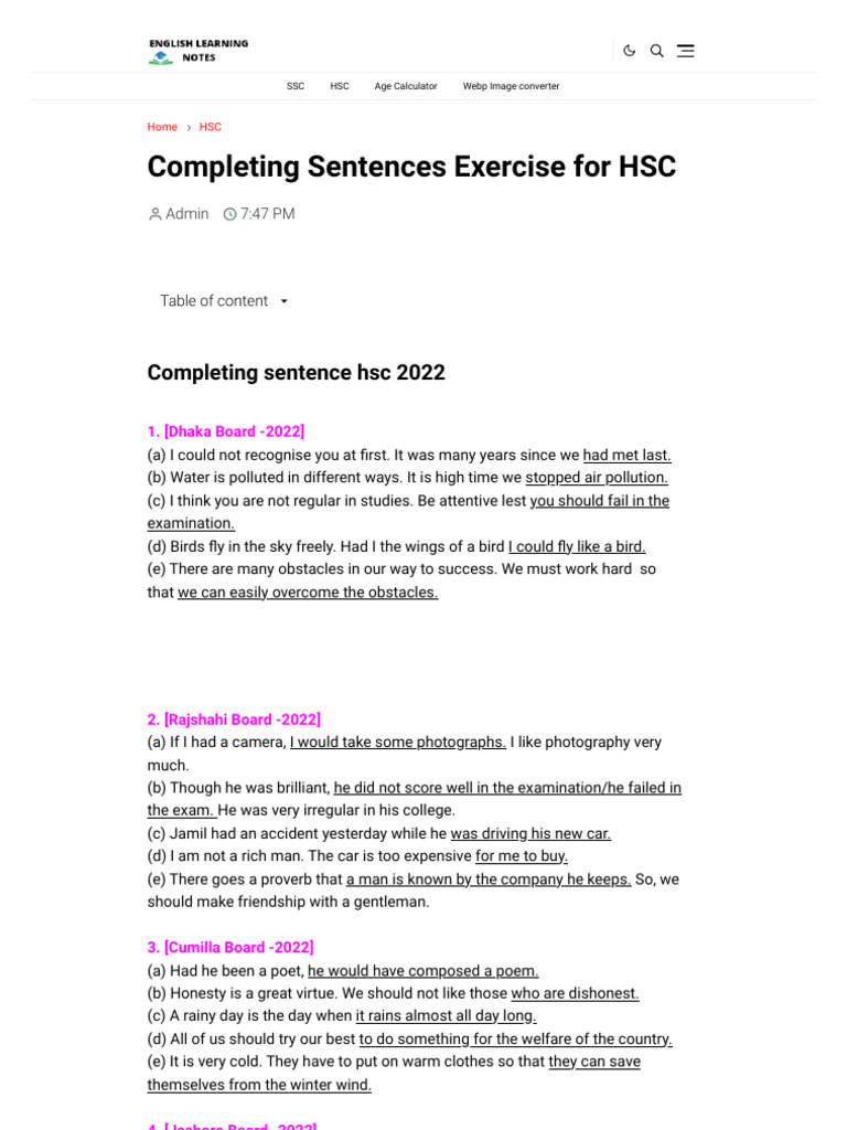 HSC Completing Sentences Exercises 2023 | PDF | Travel | Foreign ...