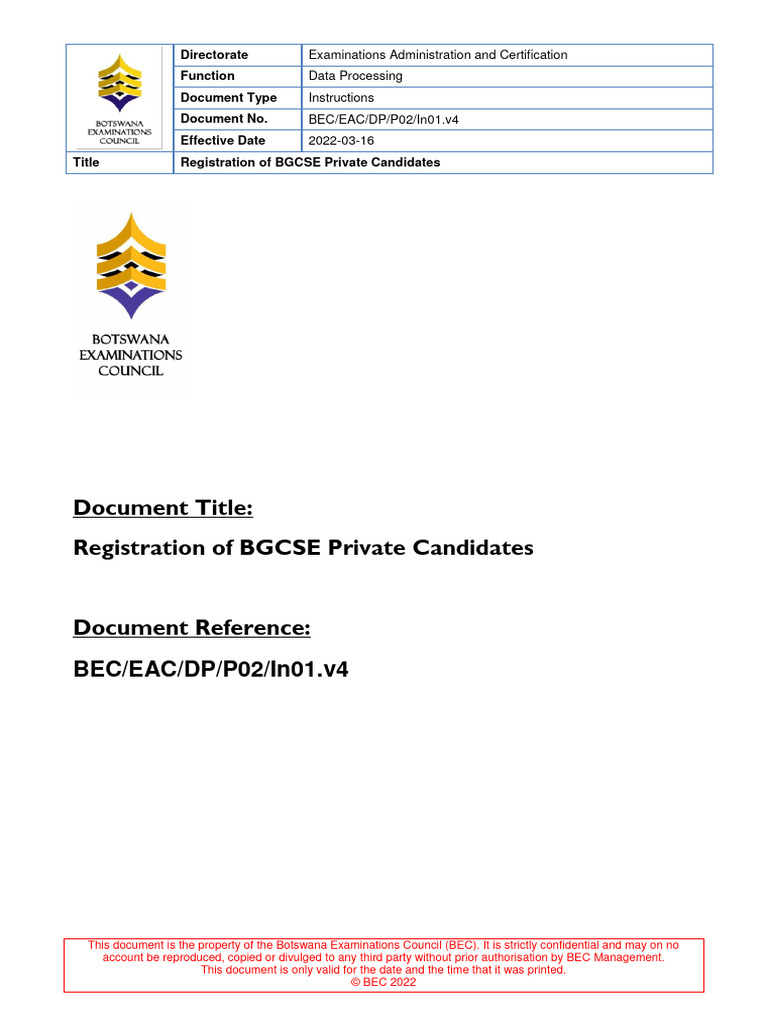 Registration of BGCSE Private Candidates | PDF | Identity Document ...