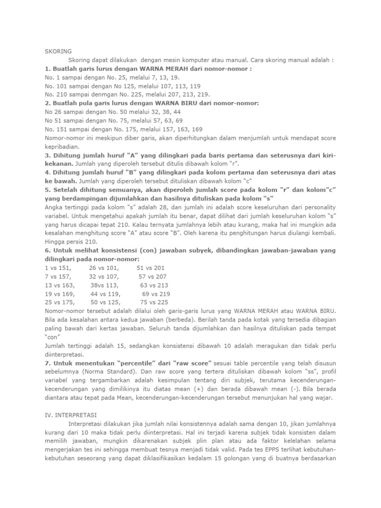 Panduan Skoring Tes Kepribadian | PDF | Karier & Perkembangan
