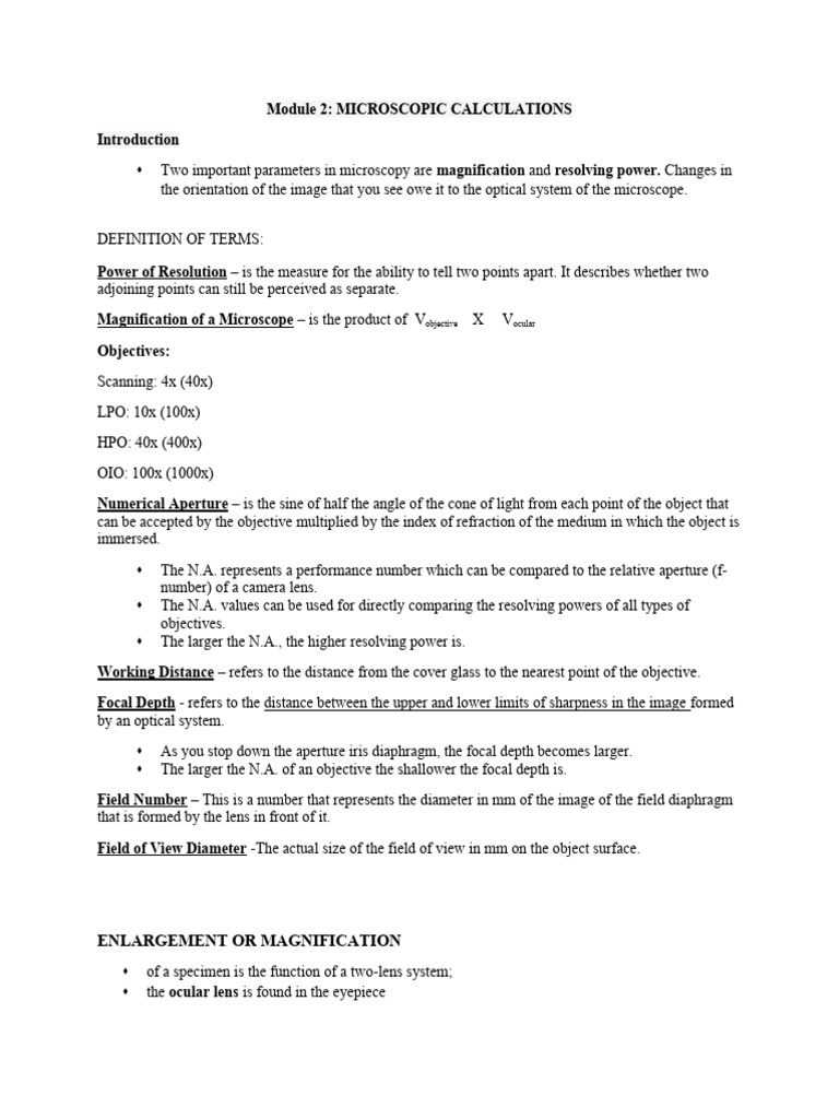 Module 2 Notes - BOTANY LAB | PDF | Angular Resolution | Field Of View