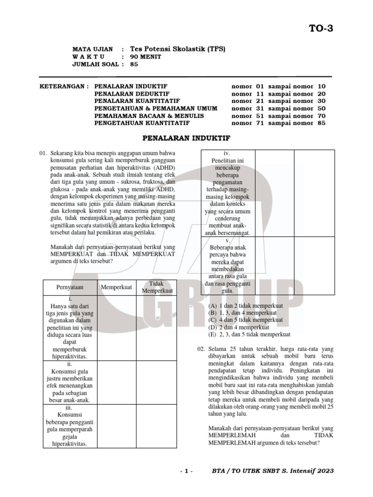 To-3 Skolastik Utbk SNBT S. Intensif 2023 | PDF