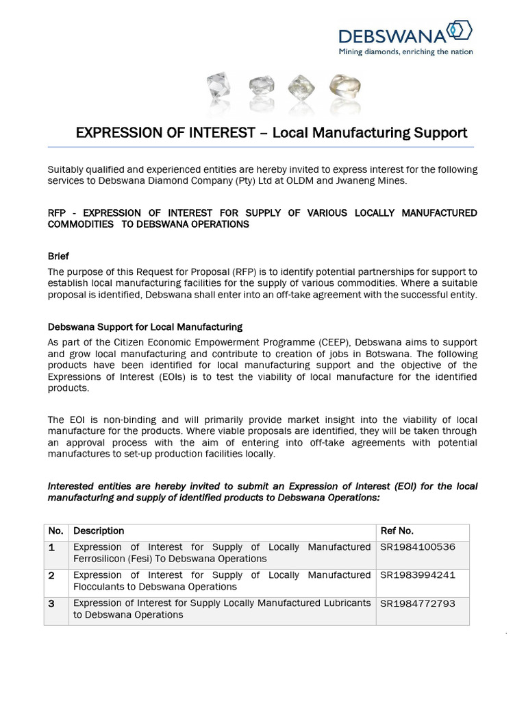 EOI Advert - Local Manufacture Package | PDF | Request For Proposal