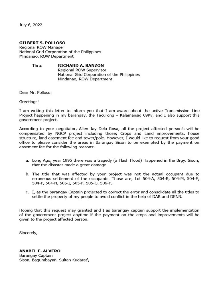 Request for Easement Fee Exemption | PDF