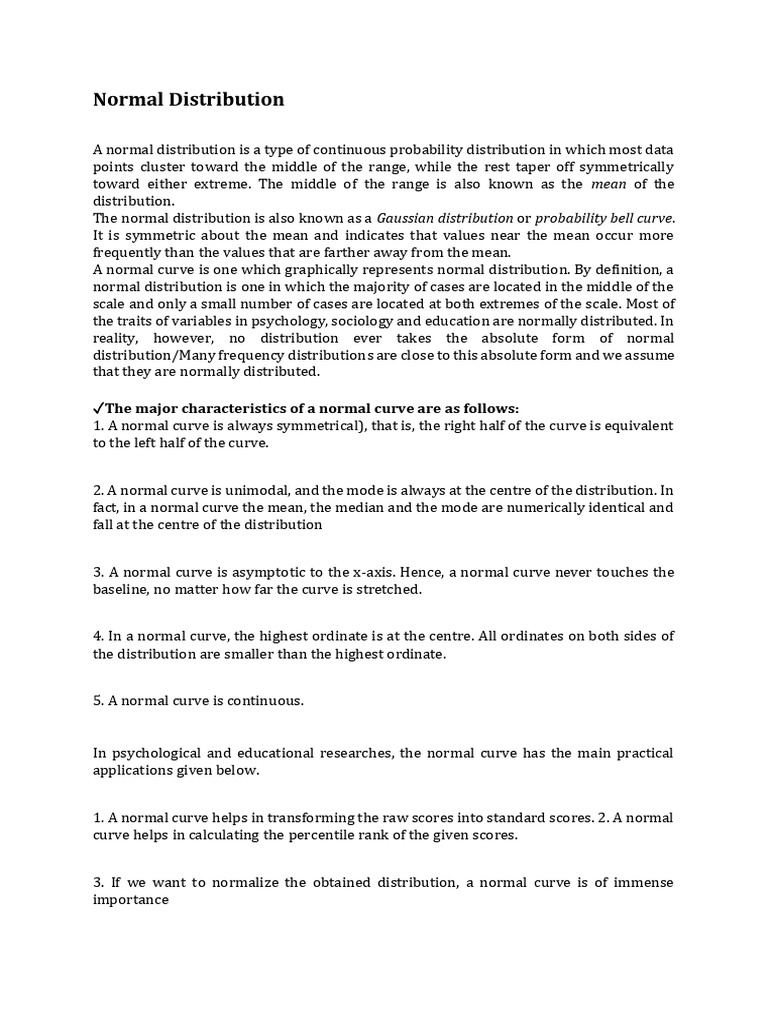 Normal Distribution | Download Free PDF | Normal Distribution | Statistical Theory