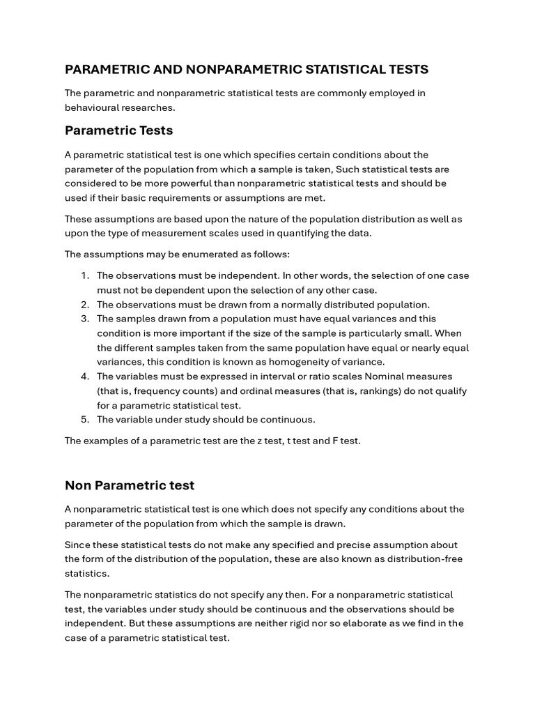 Parametric Tests | Download Free PDF | Statistics | Statistical ...