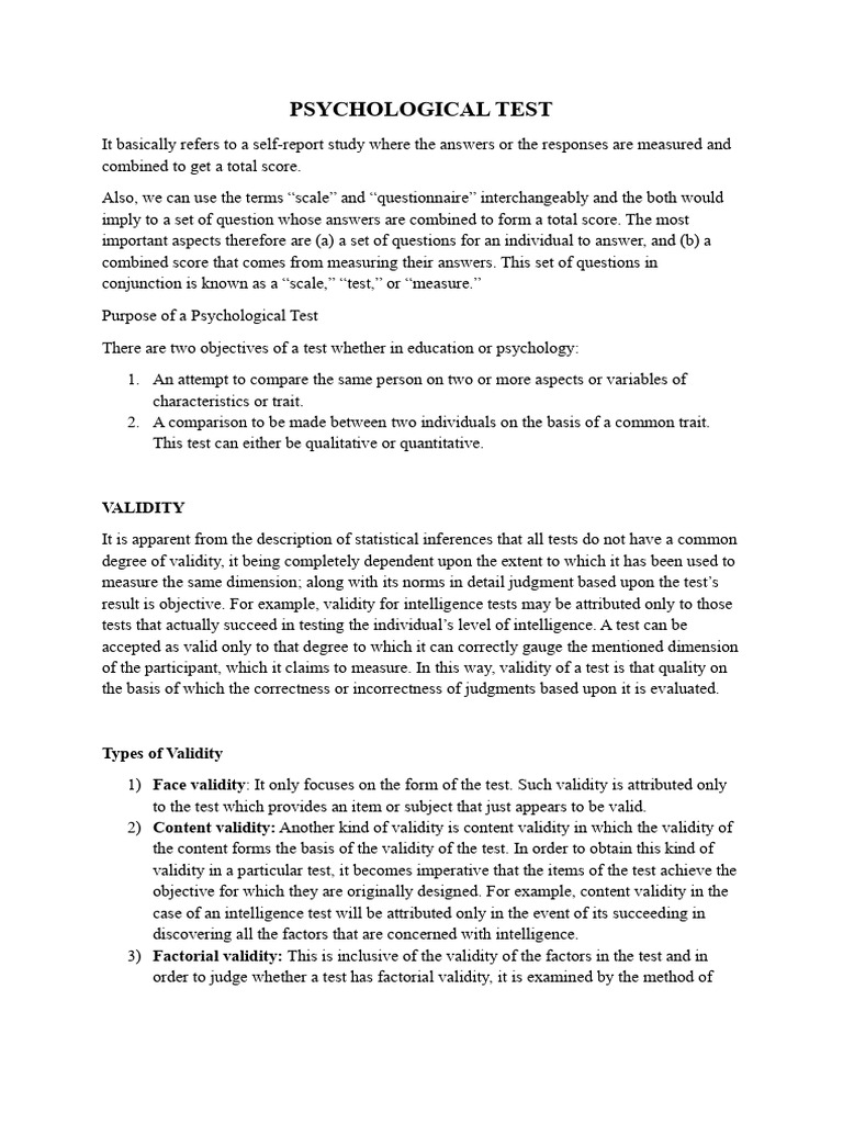 Psychological Tests and Scales | PDF | Validity (Statistics) | Wechsler ...