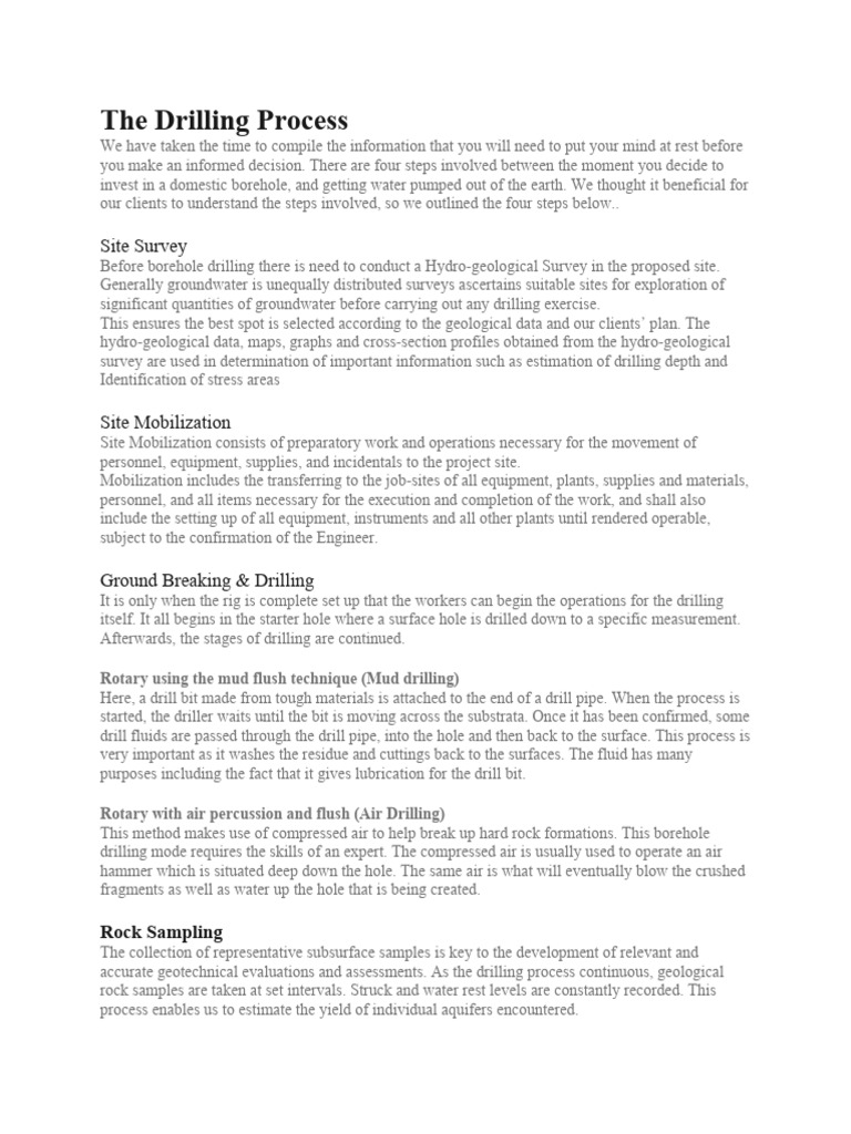The Drilling Process Notes | PDF | Casing (Borehole) | Water Purification