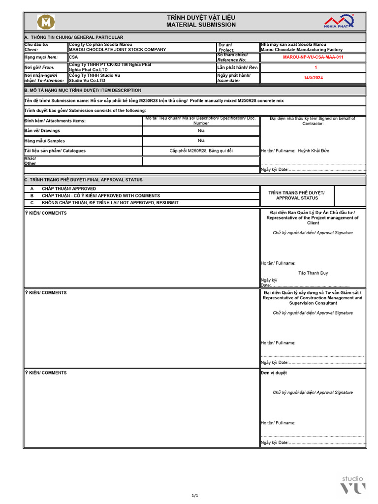 240504-MAROU-NP-VU-CSA-MAA-011-CẤP PHỐI BÊ TÔNG M250 TRỘN TAY | PDF