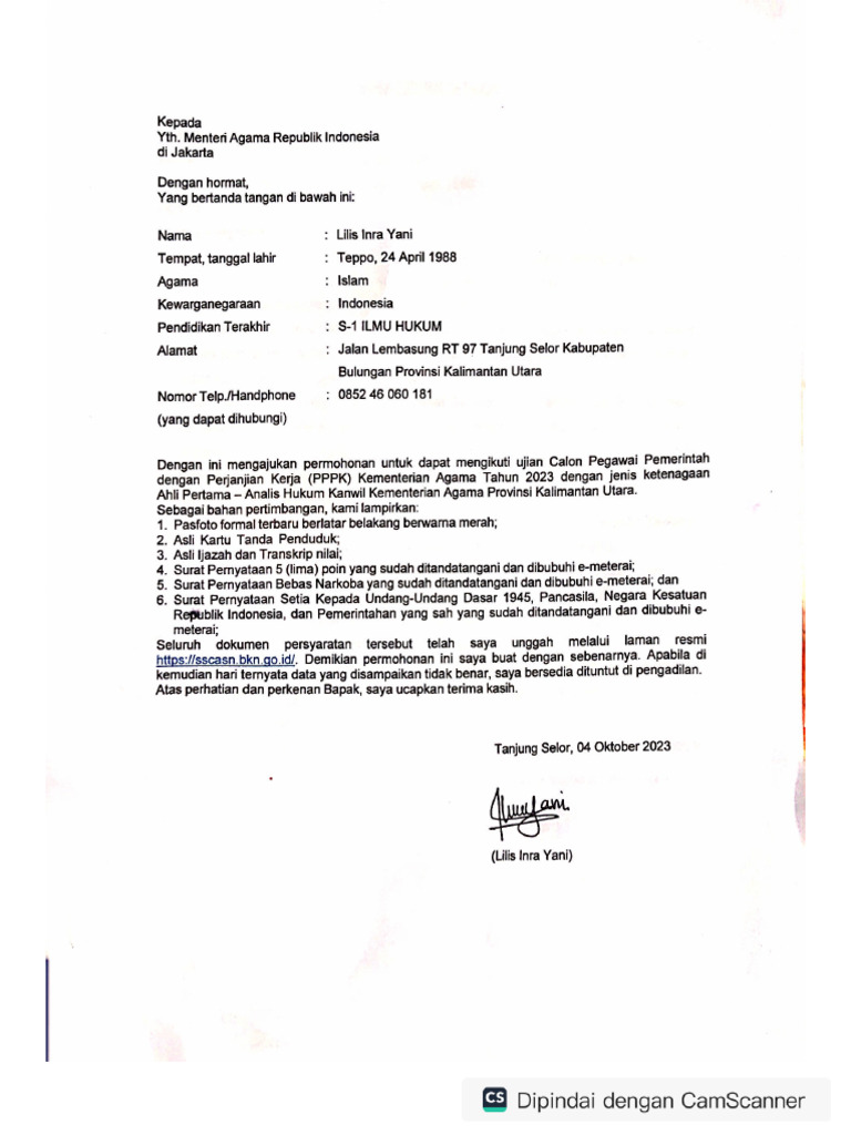 Surat Lamaran CPPPK | PDF