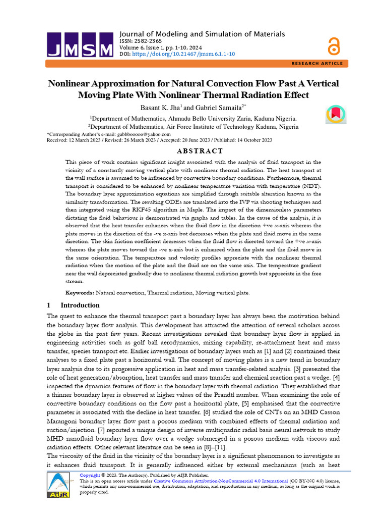 Nonlinear Approximation For Natural Convection Flow Past A Vertical Moving Plate With Nonlinear ...