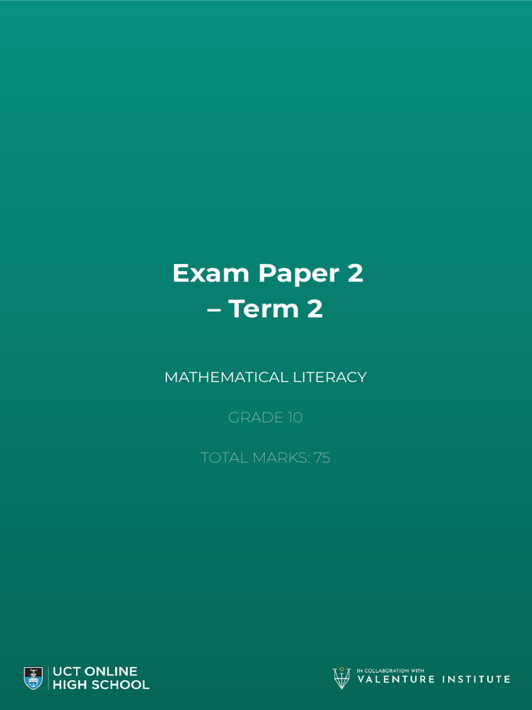 G10 Mathematical Literacy Term 2 Exam Question Paper 2 | PDF | Area | Teaspoon
