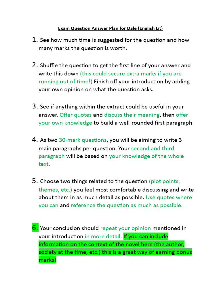 Exam Question Answer Plan | PDF