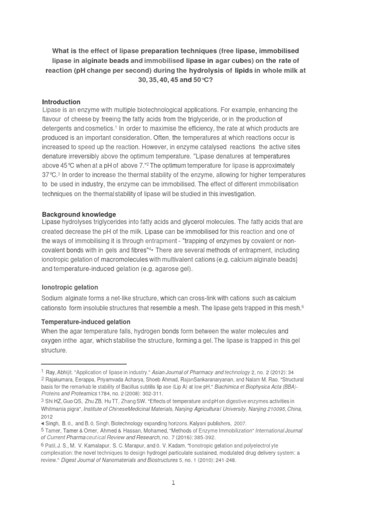 Bio - Ia - en - Sample - B Lipase | PDF | Ph | Enzyme