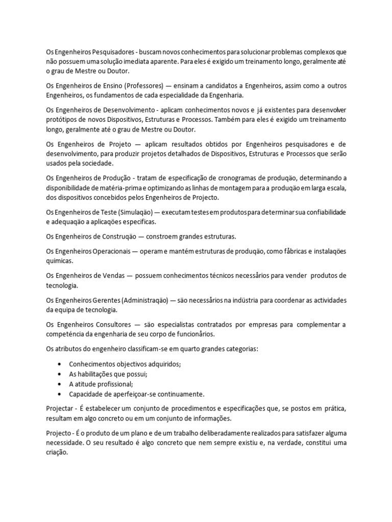 Resumo Teorico Introducao A Engenharia Uem Feng Pdf Engenharia