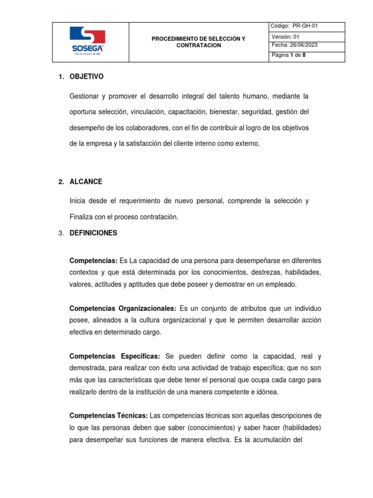 PR-GH - 01 Procedimiento de Seleccion y Contratacion | PDF ... PR-GH - 01 Procedimiento de Seleccion y Contratacion | PDF ...