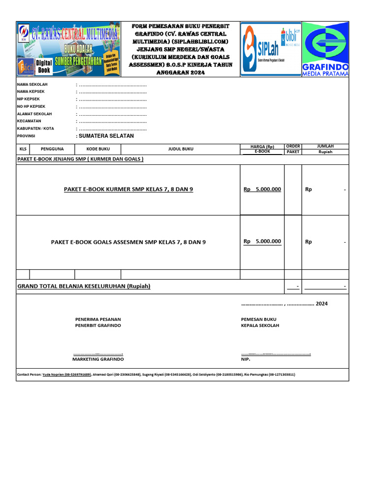 FORM PESANAN BOS KINERJA (SMP Dan MTS) 2024 | PDF