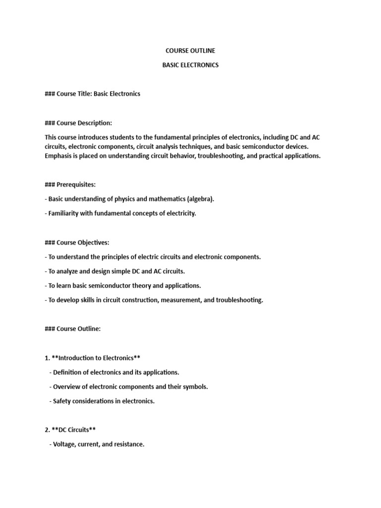 Course Syllabus Basic Electronics | PDF | Electrical Network | Electrical Impedance