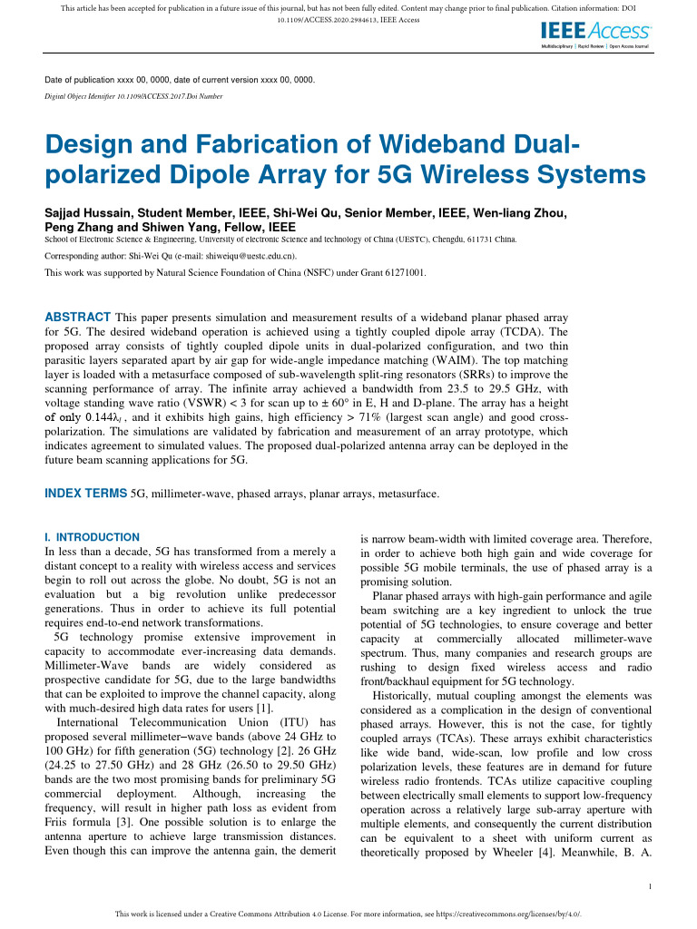 Wideband Dual-Polarized Dipole Array for 5G | PDF | Antenna (Radio ...