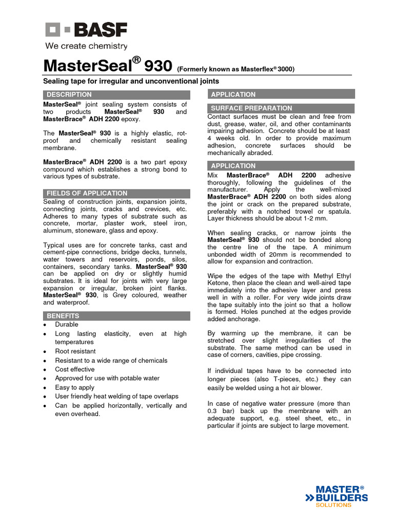 Masterseal 930 Tds | PDF | Concrete | Epoxy