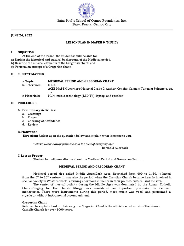 Semi Detailed Lesson Plan For Final Demo - 084200 | PDF | Gregorian ...