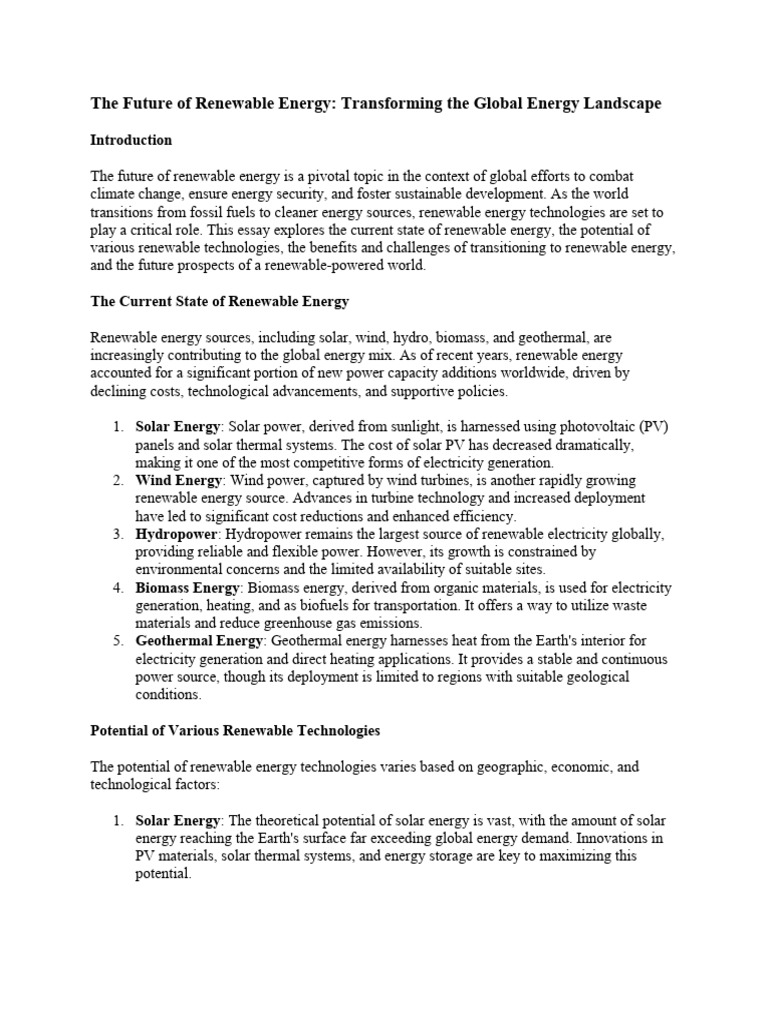 Essay | PDF | Renewable Energy | Energy Development