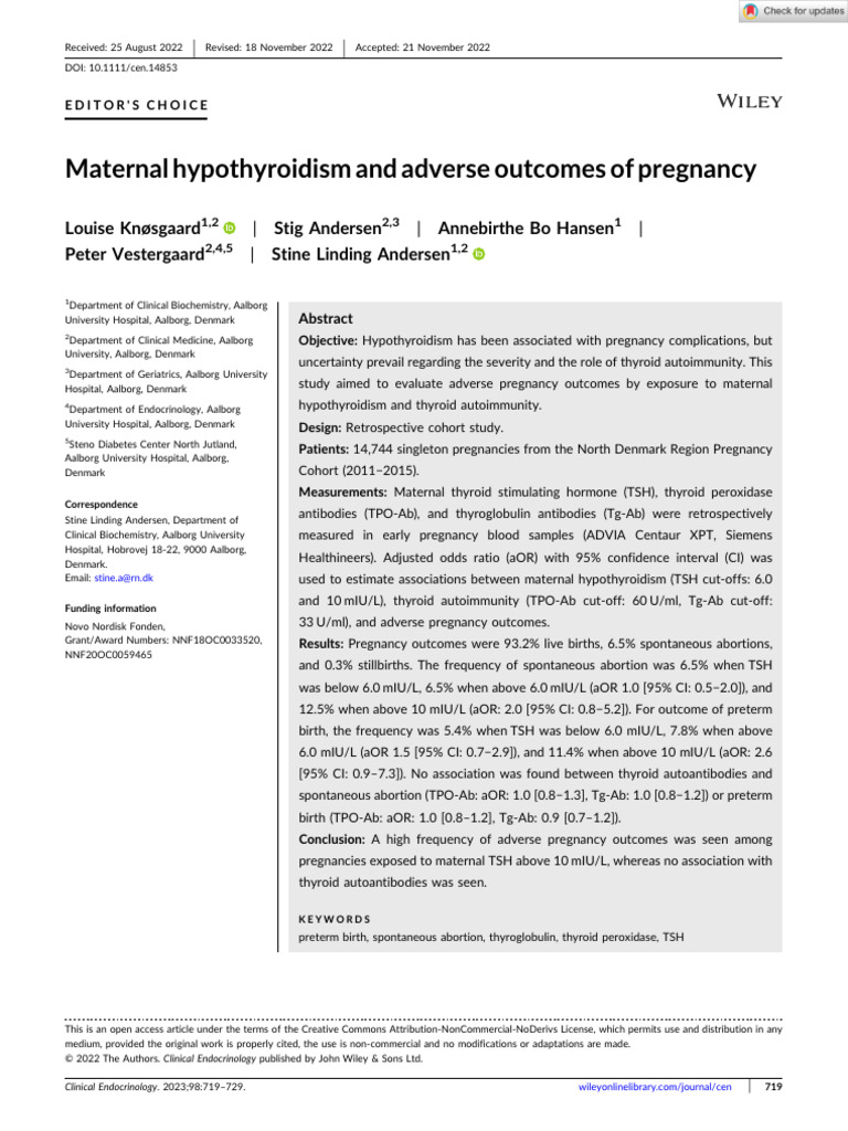 Maternal Hypothyroidism and Adverse Outcomes of Pregnancy | PDF | Hypothyroidism | Thyroid ...