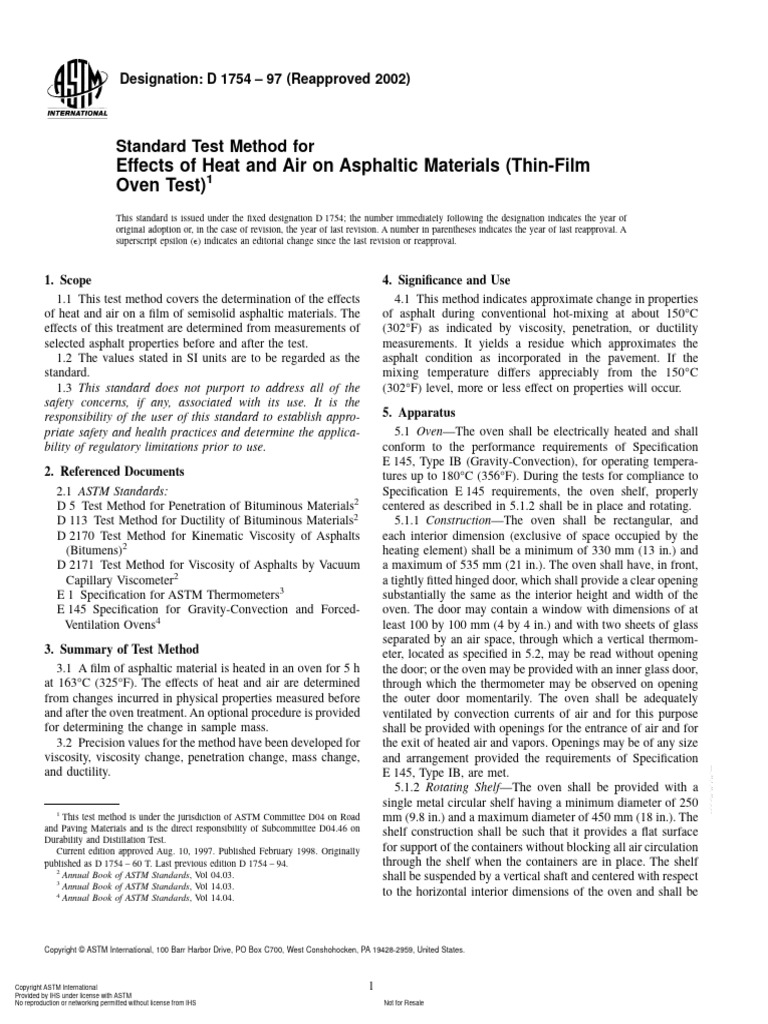 ASTM D1754 (2002) - Effects of Heat and Air On Asphaltic Materials ...
