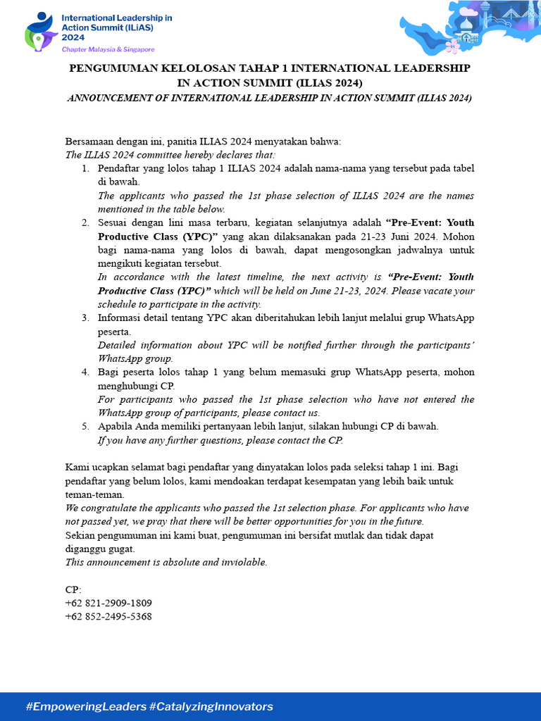 Announcement - Phase 1 - ILIAS 2024 | PDF