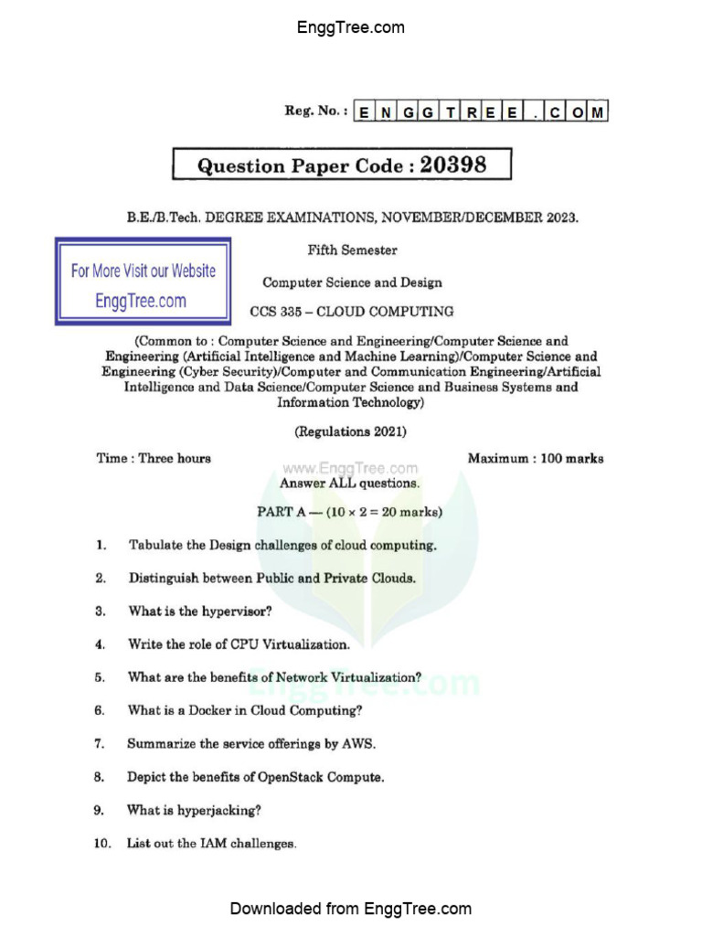 Ccs335 Cloud Computing Nov Dec 2023 Question Paper Download Pdf