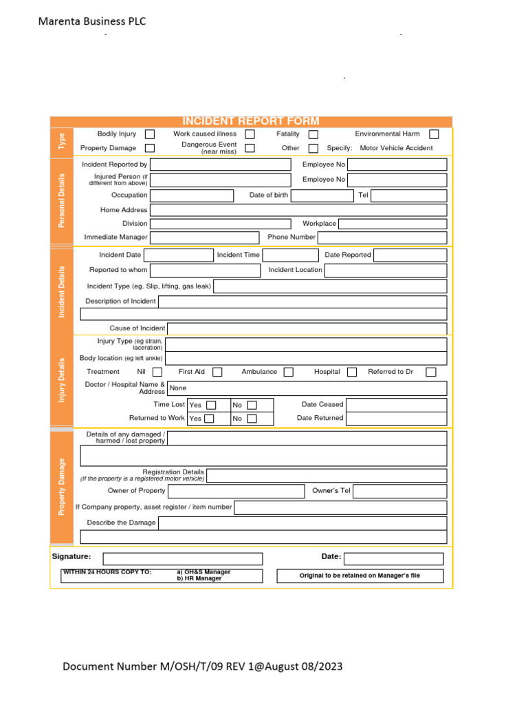 M-OSH-009-Incident Report Form | PDF | Occupational Safety And Health | Safety