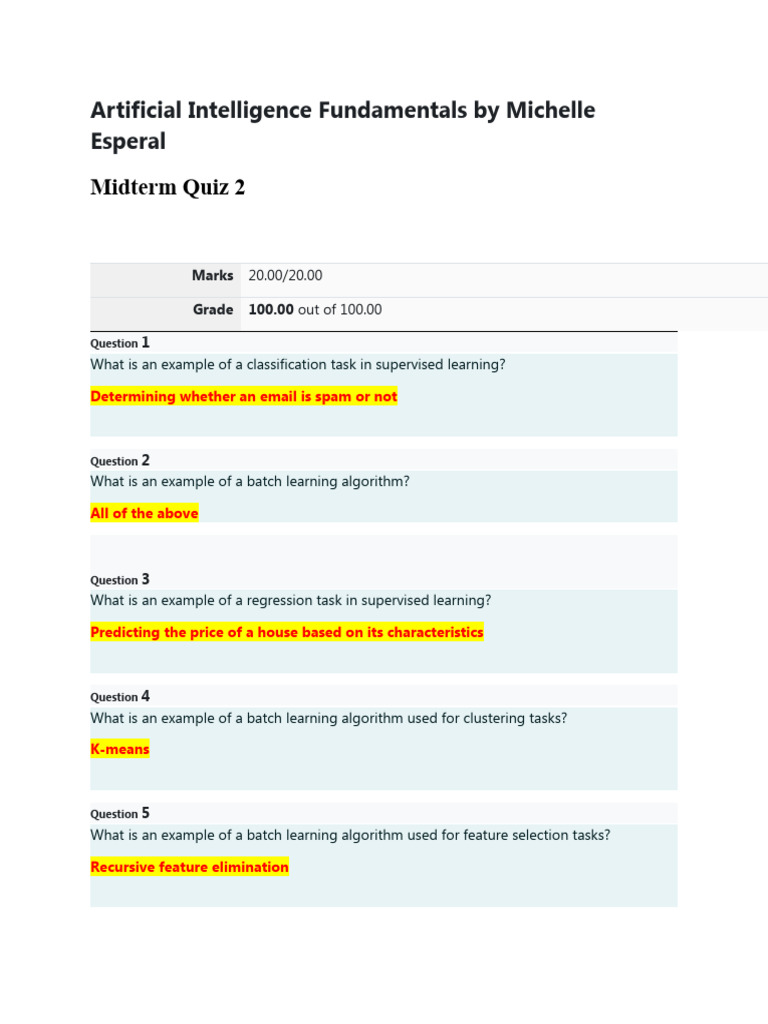 AI Midterm Quiz Review | PDF