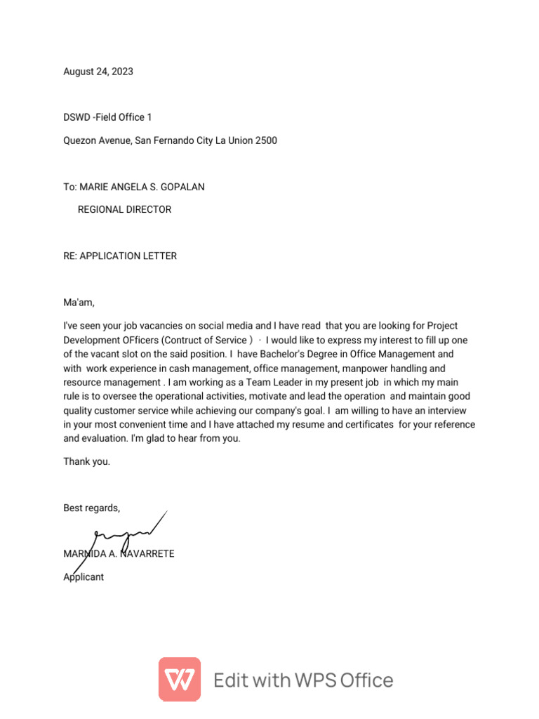 Application Letter | PDF
