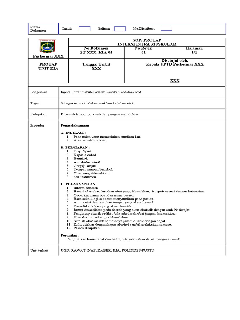 SOP Injeksi Intramuskular Puskesmas | PDF | Kesehatan Holistik