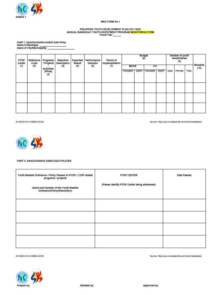 M&E FORM No.1 (Barangay Level) | PDF