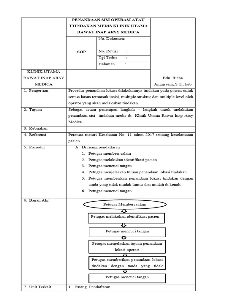 Sop Penandaan Sisi Operasi Atau Tindakan Medis Dan Daftil | PDF