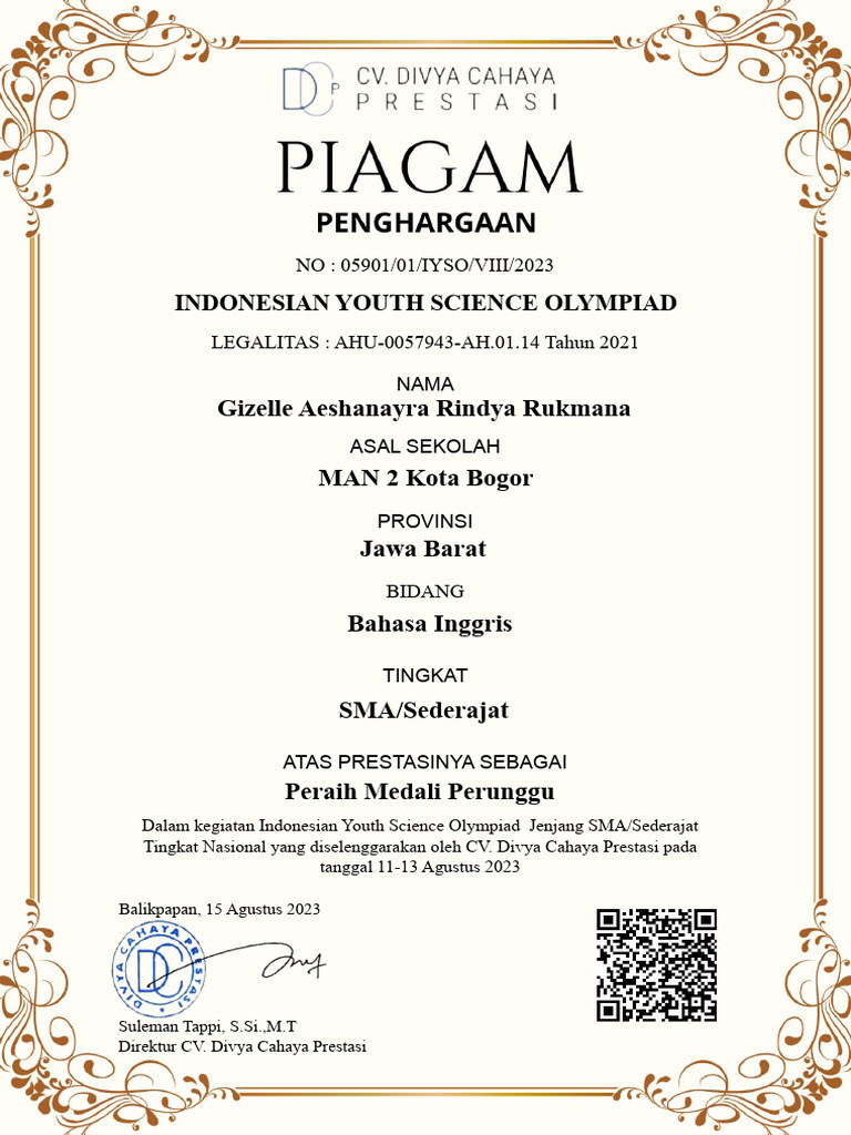 Piagam Sma Iyso 2023 | PDF