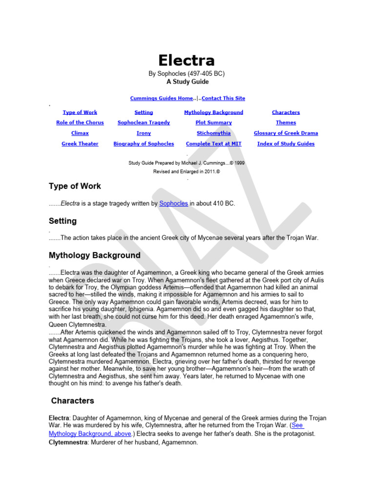 Electra | Download Free PDF | Agamemnon | Sophocles