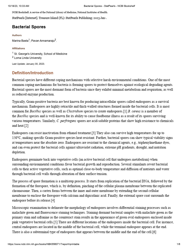 Bacterial Spores - StatPearls - NCBI Bookshelf | PDF | Anthrax | Botulinum Toxin
