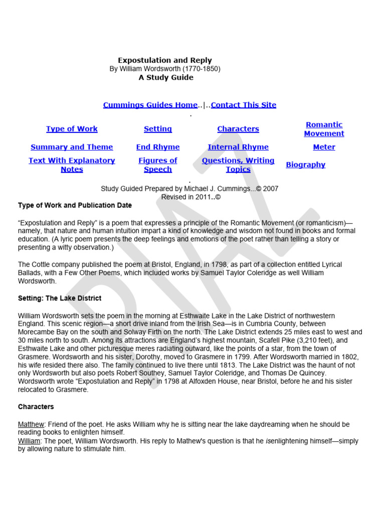 Expostulation and Reply | PDF | Metre (Poetry) | Poetics