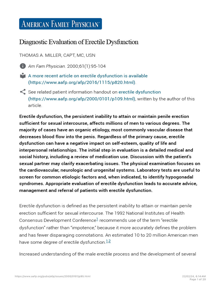 Diagnostic Evaluation of Erectile Dysfunction AAFP | PDF | Erectile Dysfunction | Clinical Medicine