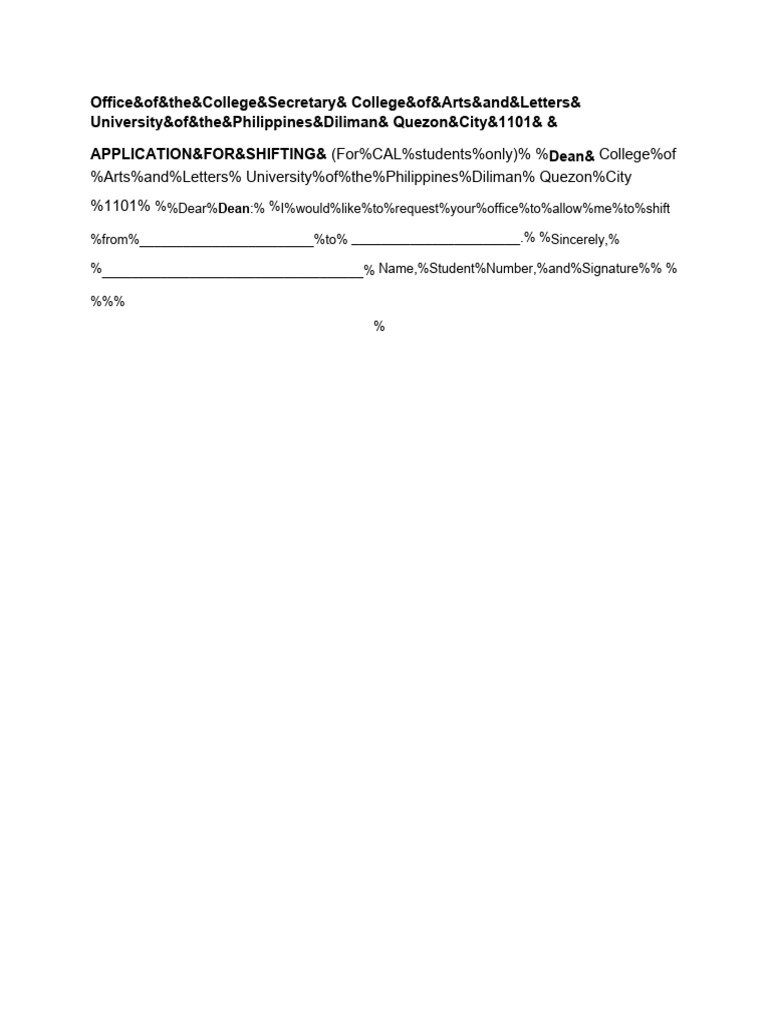 Application Form For Shifting Within The College - CAL FORM | PDF ...