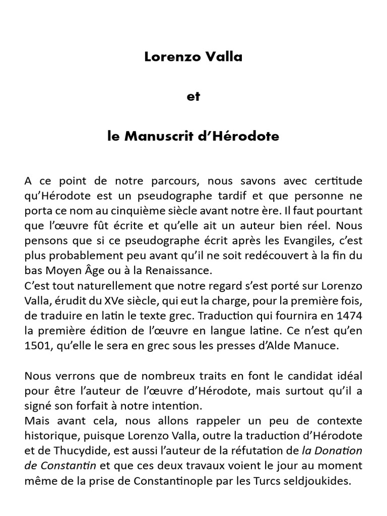 Lorenzo Valla et l'Histoire d'Hérodote | PDF