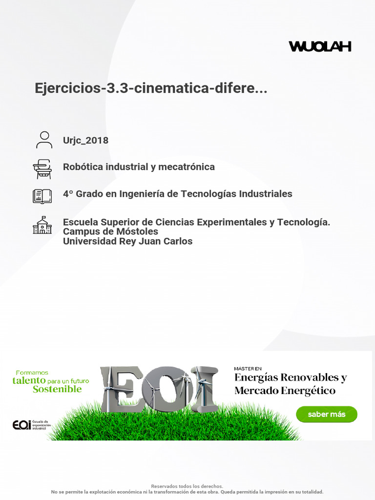 Wuolah Free Ejercicios 3.3 Cinematica Diferencial Resueltos | PDF | Matriz (Matemáticas)