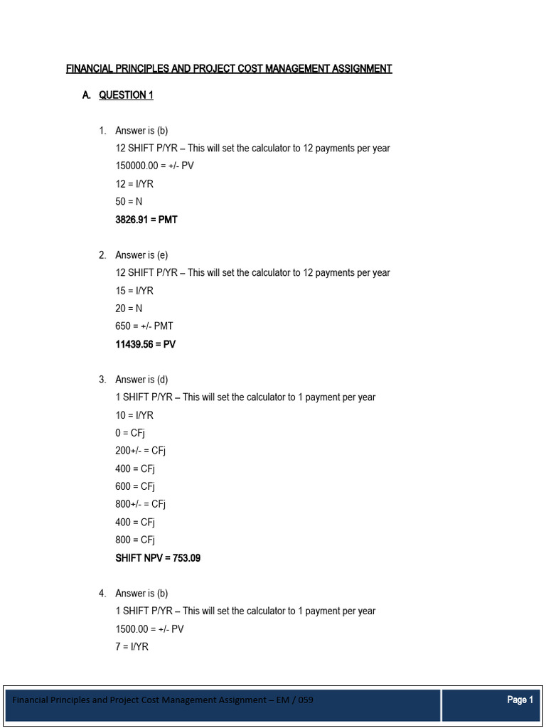 Financial Principles and Project Cost Management Assignment - Assignment | PDF | Internal Rate ...