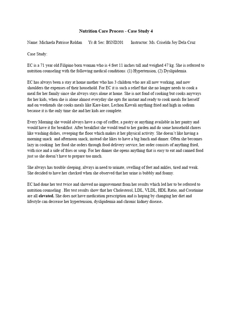 Nutrition Care Process Case Study 4 | PDF | Fat | Cholesterol