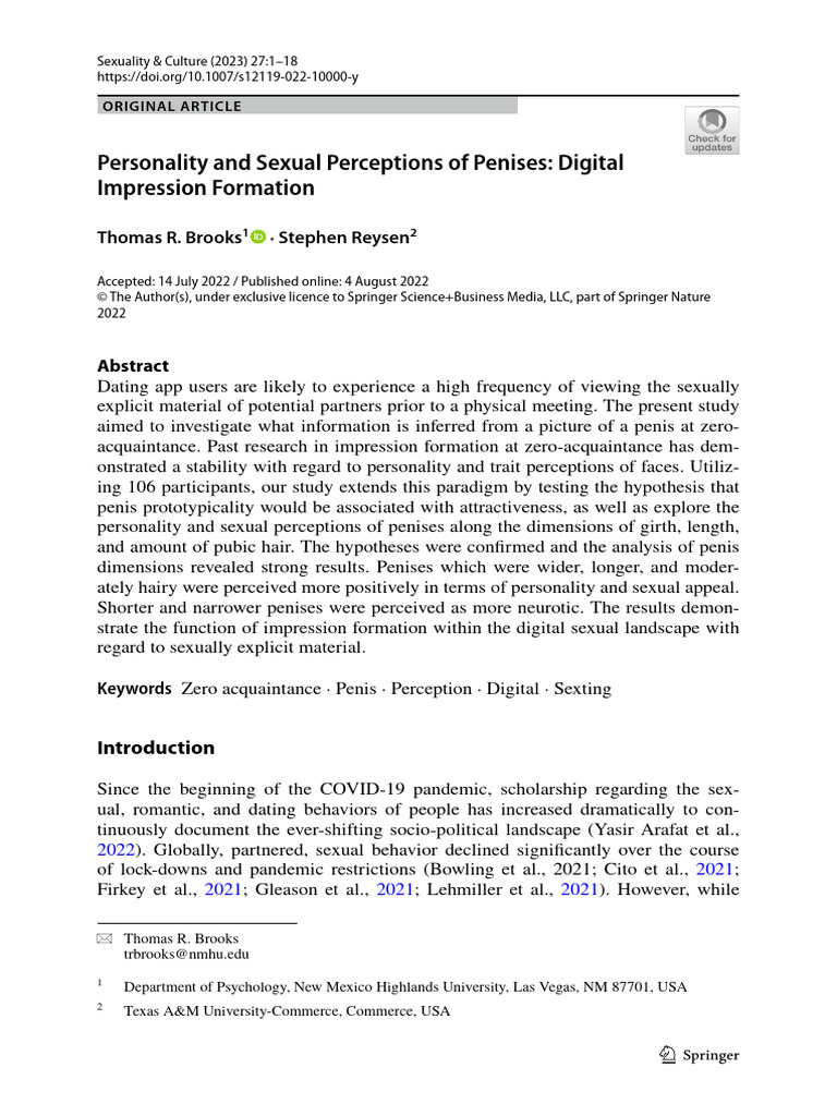 Personality and Sexual Perceptions of Penises: Digital Impression Formation | PDF | Psychology ...