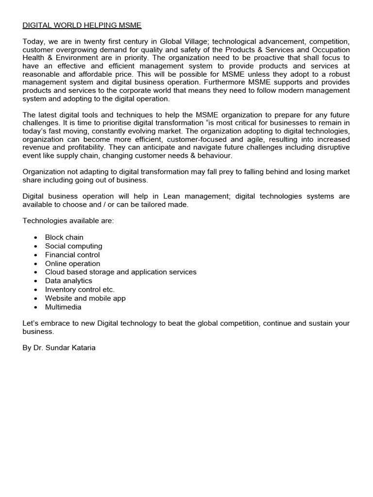 Digital Transformation for MSMEs | PDF