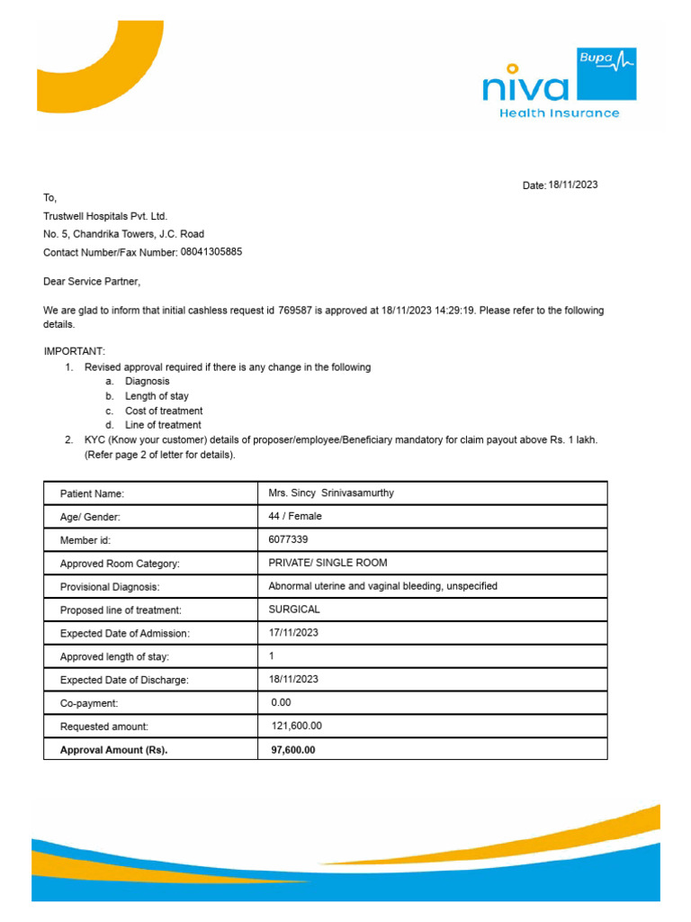 Pre Auth Approval | PDF | Insurance | Identity Document