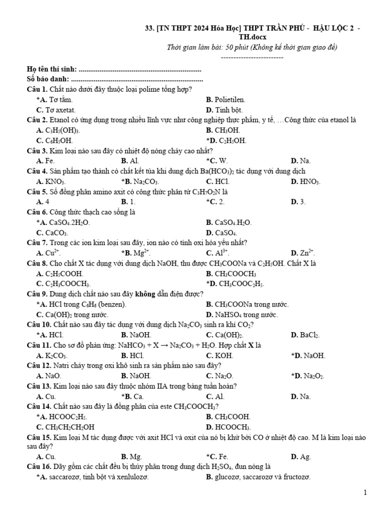 (TN THPT 2024 Hoa Hoc) THPT TRAN PHU - HAU LOC 2 - TH - Docx F8ba24 07 ...